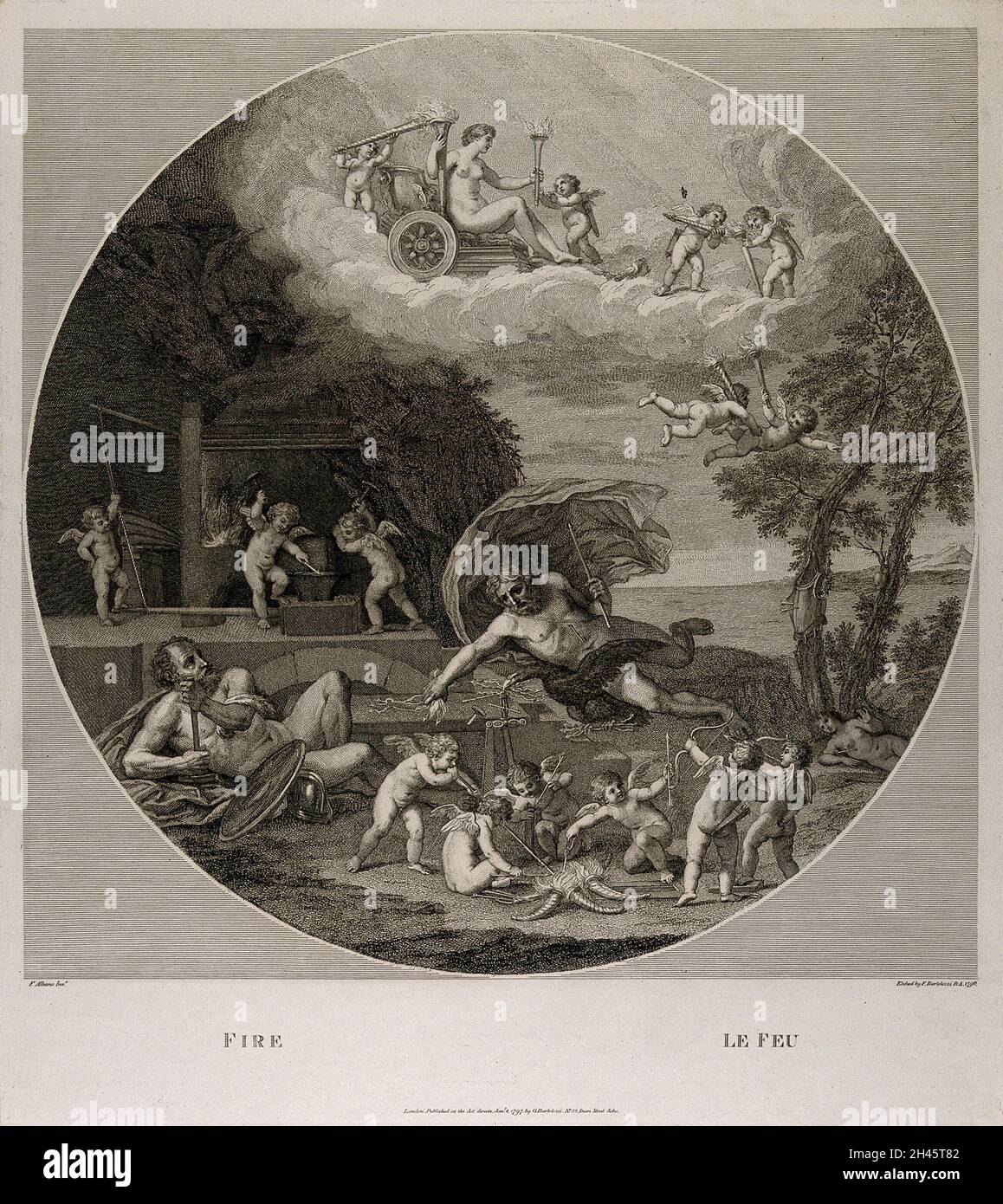 Vulcan in his forge with Jupiter throwing bolts of lightning, Venus in ...