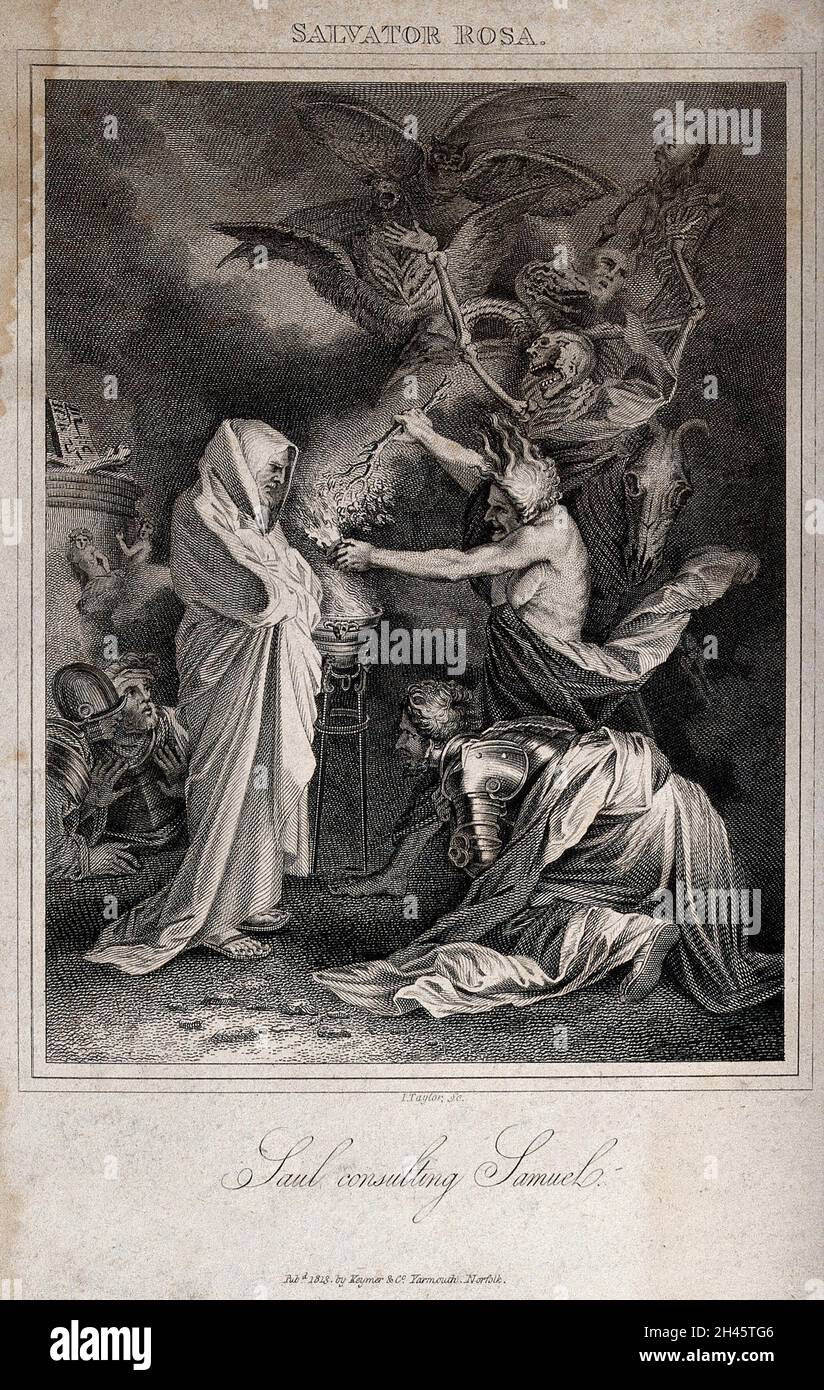 Saul consults Samuel after the witch of Endor has conjured him from the ...