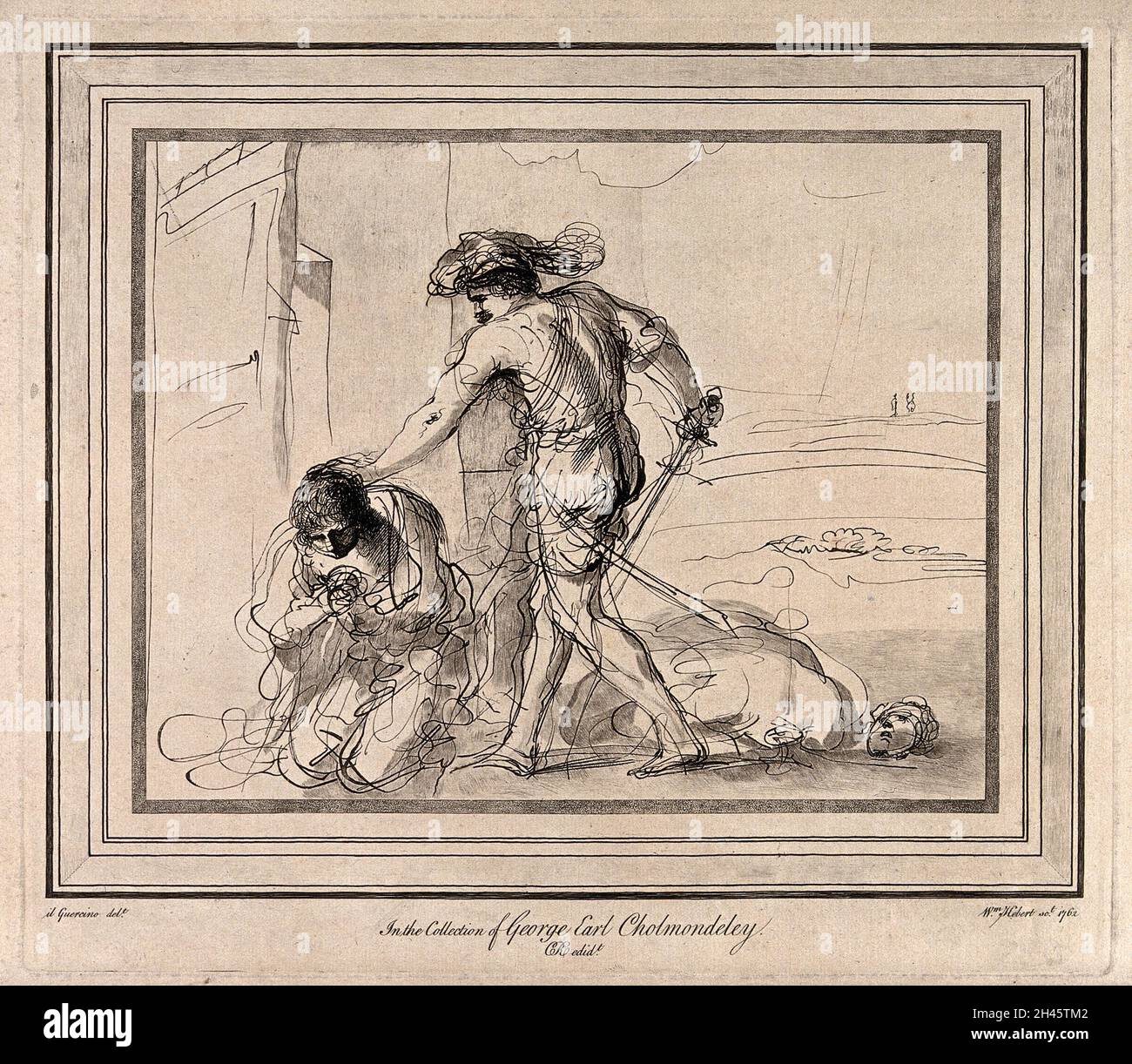 The beheading of James. Etching by W. Herbert after G.F. Barbieri (il ...