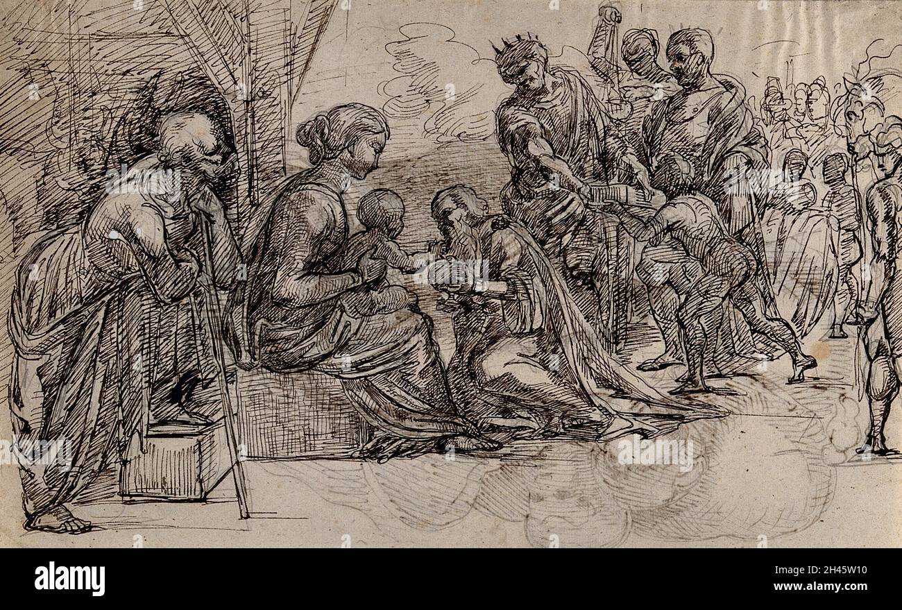 The adoration of the Magi. Pen and ink drawing Stock Photo - Alamy