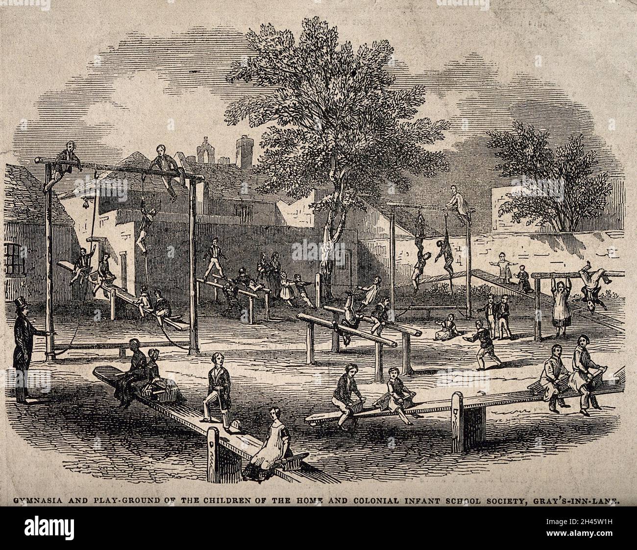 Playground of the Home and Colonial Infant School Society, London. Wood ...