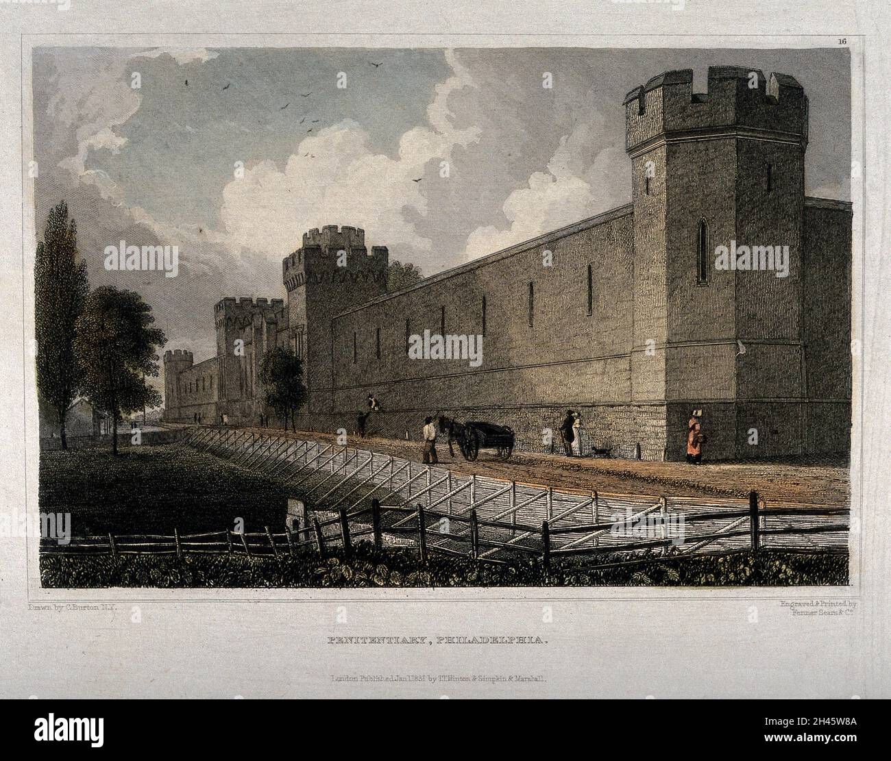 Prison, Philadelphia: side view. Coloured engraving by Fenner Sears ...