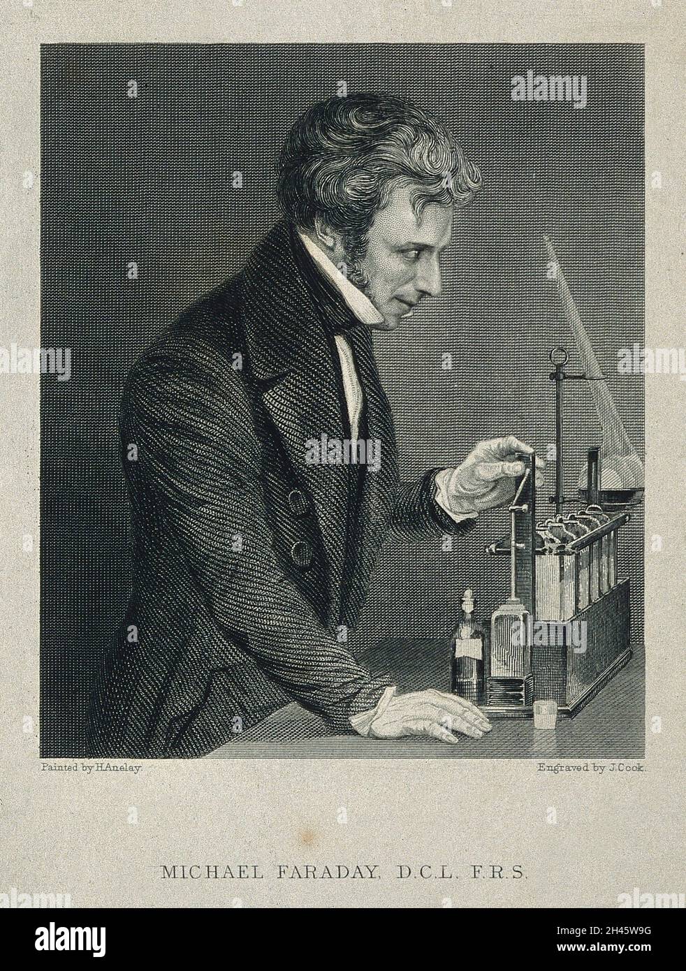 Michael Faraday. Line engraving by J. Cook after H. Anelay Stock Photo ...