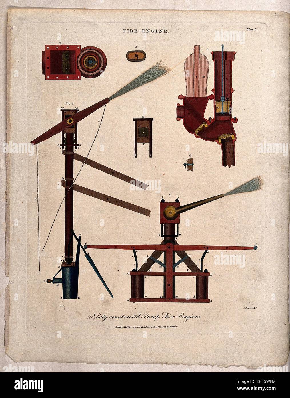 Fire-engines. Engraving by J. Pass Stock Photo - Alamy