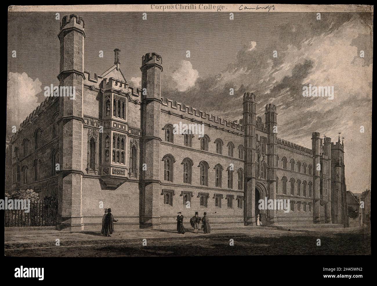 Corpus Christi College, Cambridge. Line engraving Stock Photo - Alamy