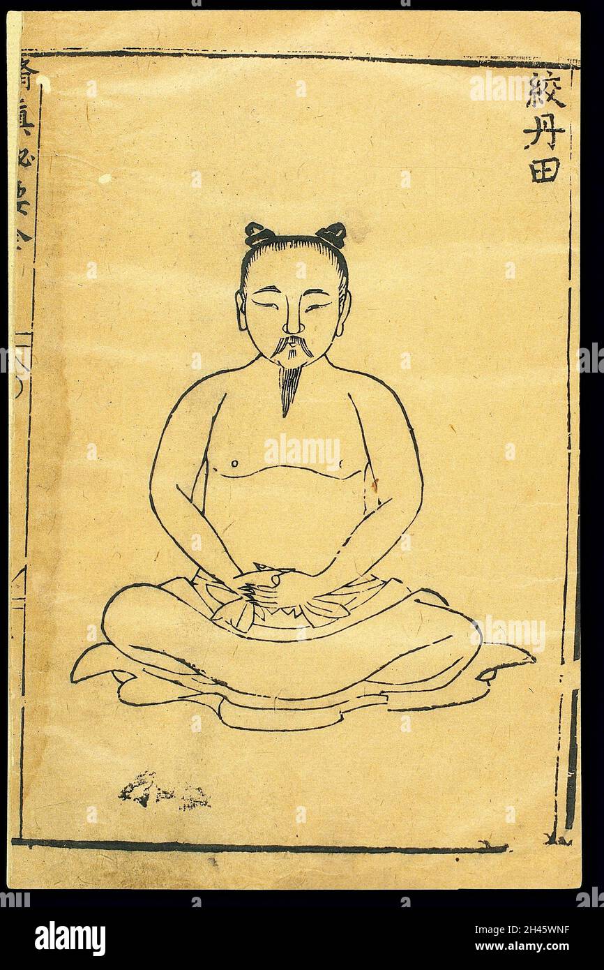 C16 Chinese woodcut: Daoyin technique for abdominal pain Stock Photo ...
