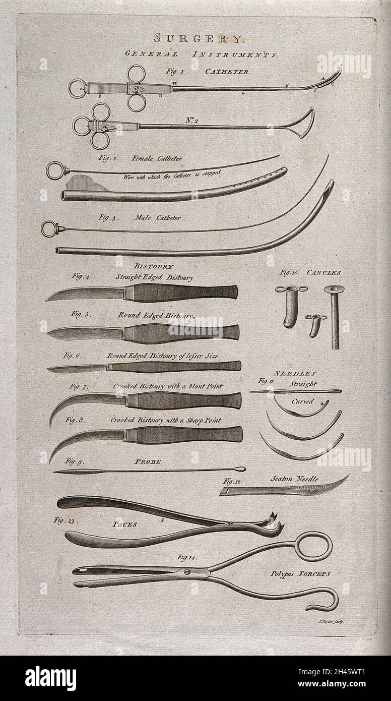 Surgical instruments, including a catheter, bistouries, needles and ...