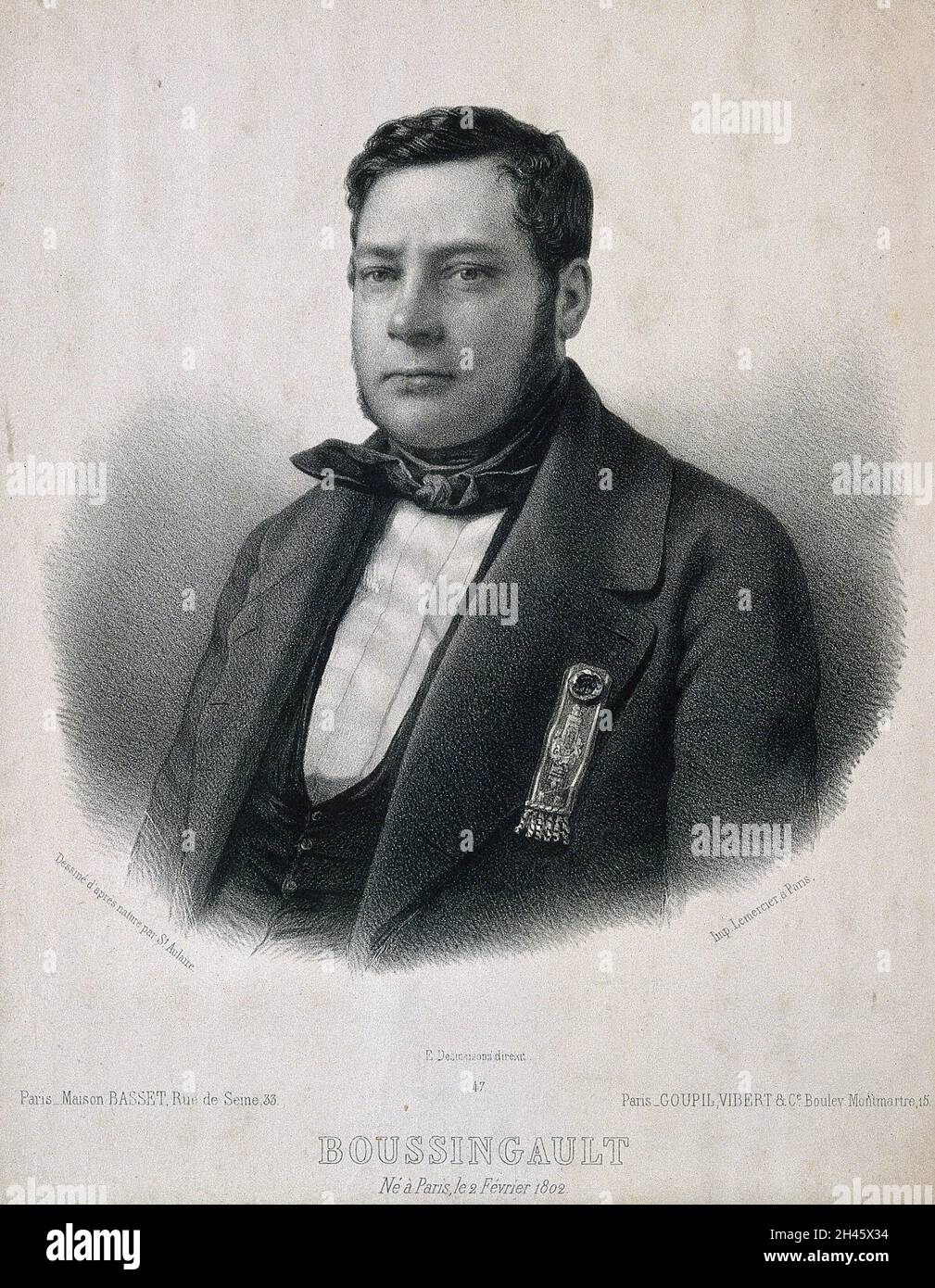 Joseph Dieudonné Jean Baptiste Boussingault. Lithograph Stock Photo - Alamy