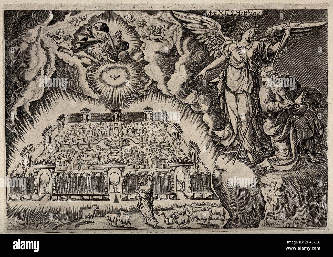 The angel showing Saint John the heavenly Jerusalem. Engraving by A ...