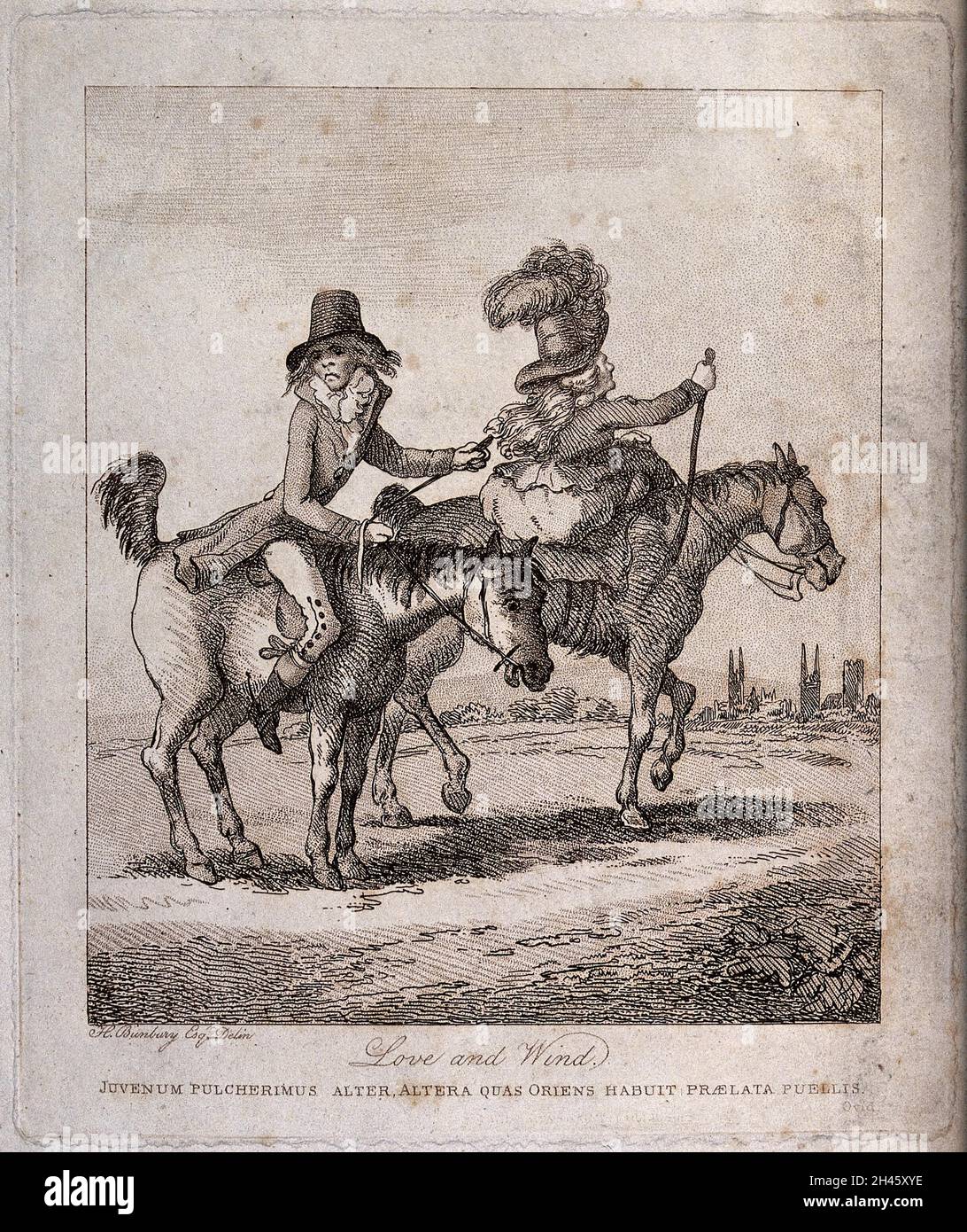 A man and a woman riding on horseback outside Cambridge: the man's ...