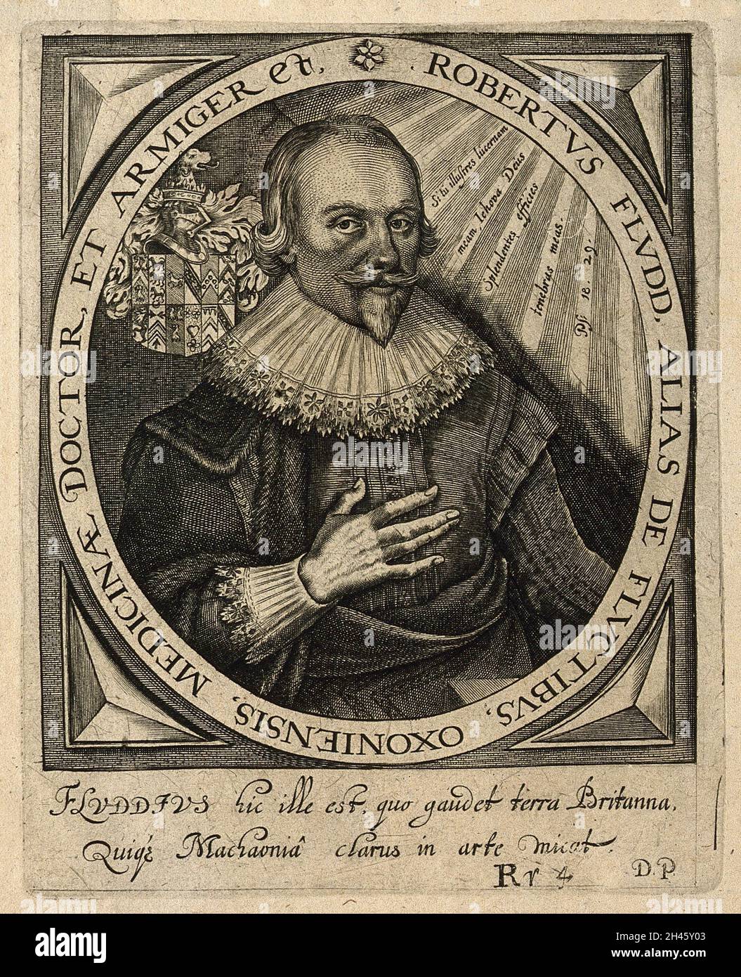 Robert Fludd. Line engraving by T. de Bry, 1645, after M. Merian, 1626 ...
