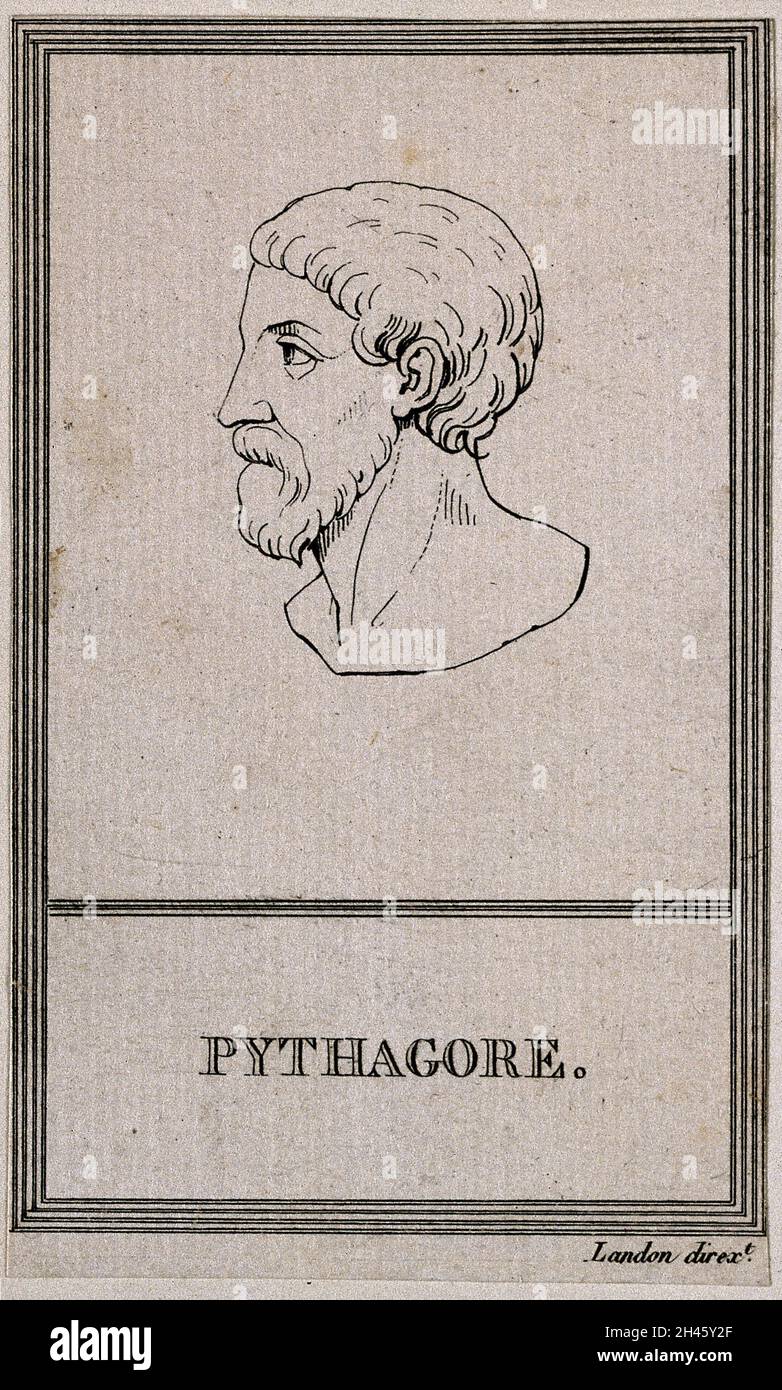Pythagoras. Line engraving Stock Photo - Alamy
