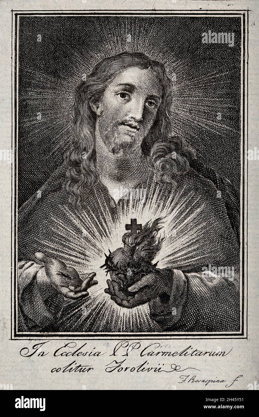 Christ presenting the Sacred Heart. Engraving by Francesco Rosaspina ...