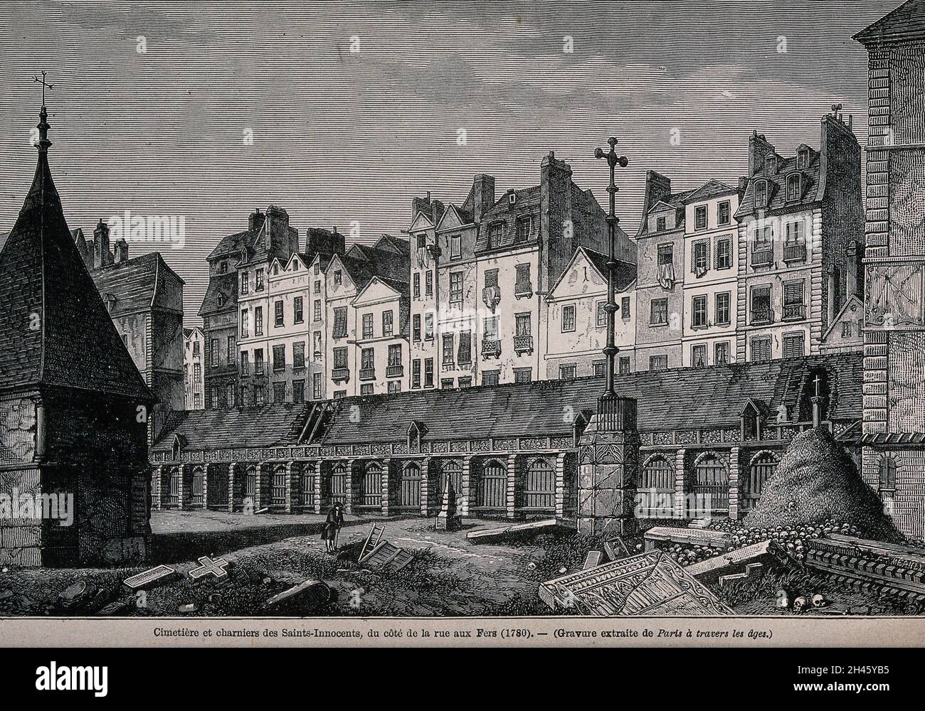 Cemetery of the Innocents in Paris. Wood engraving Stock Photo - Alamy