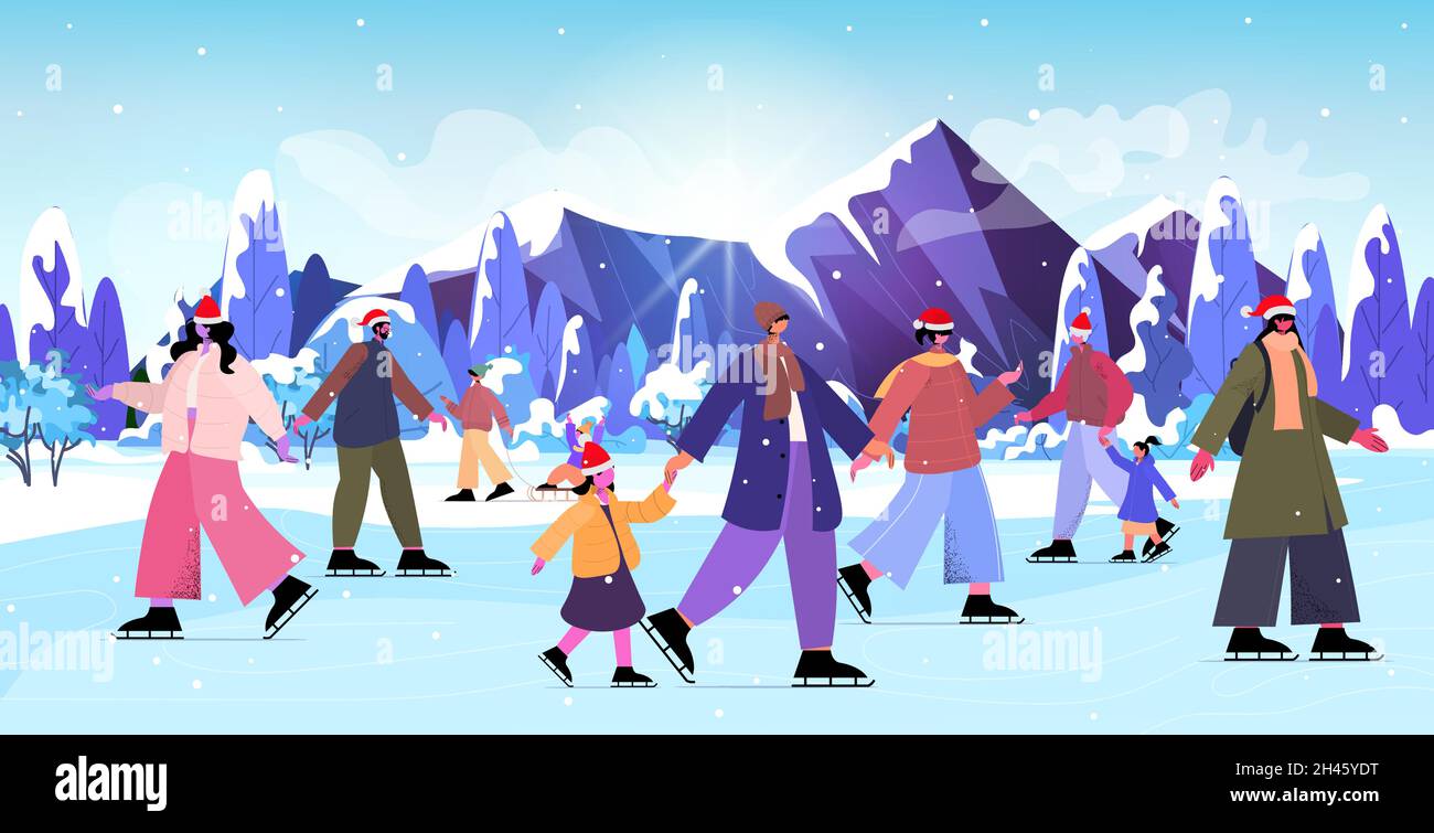 people at ice-skating rink winter sport activity christmas new year ...