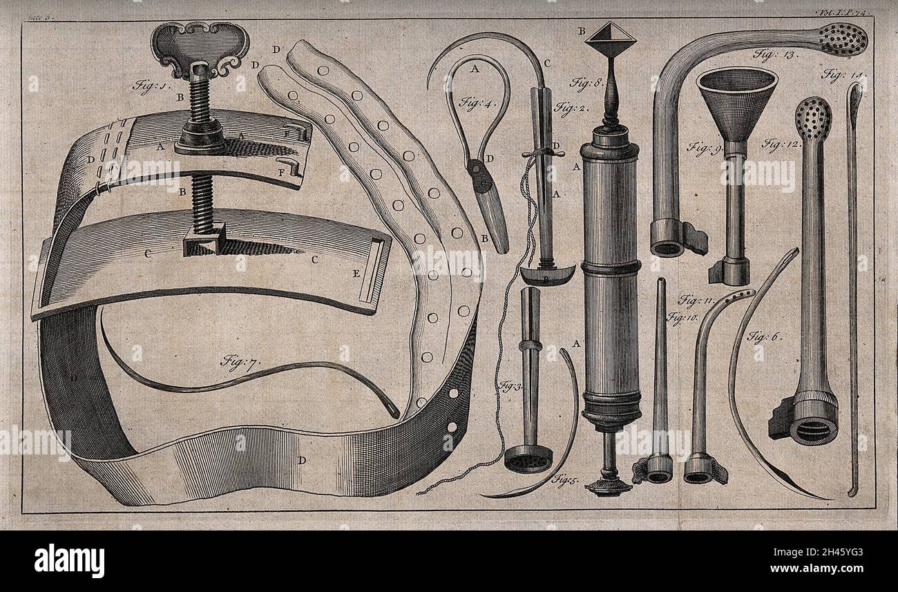 Surgical instruments. Engraving with etching Stock Photo - Alamy