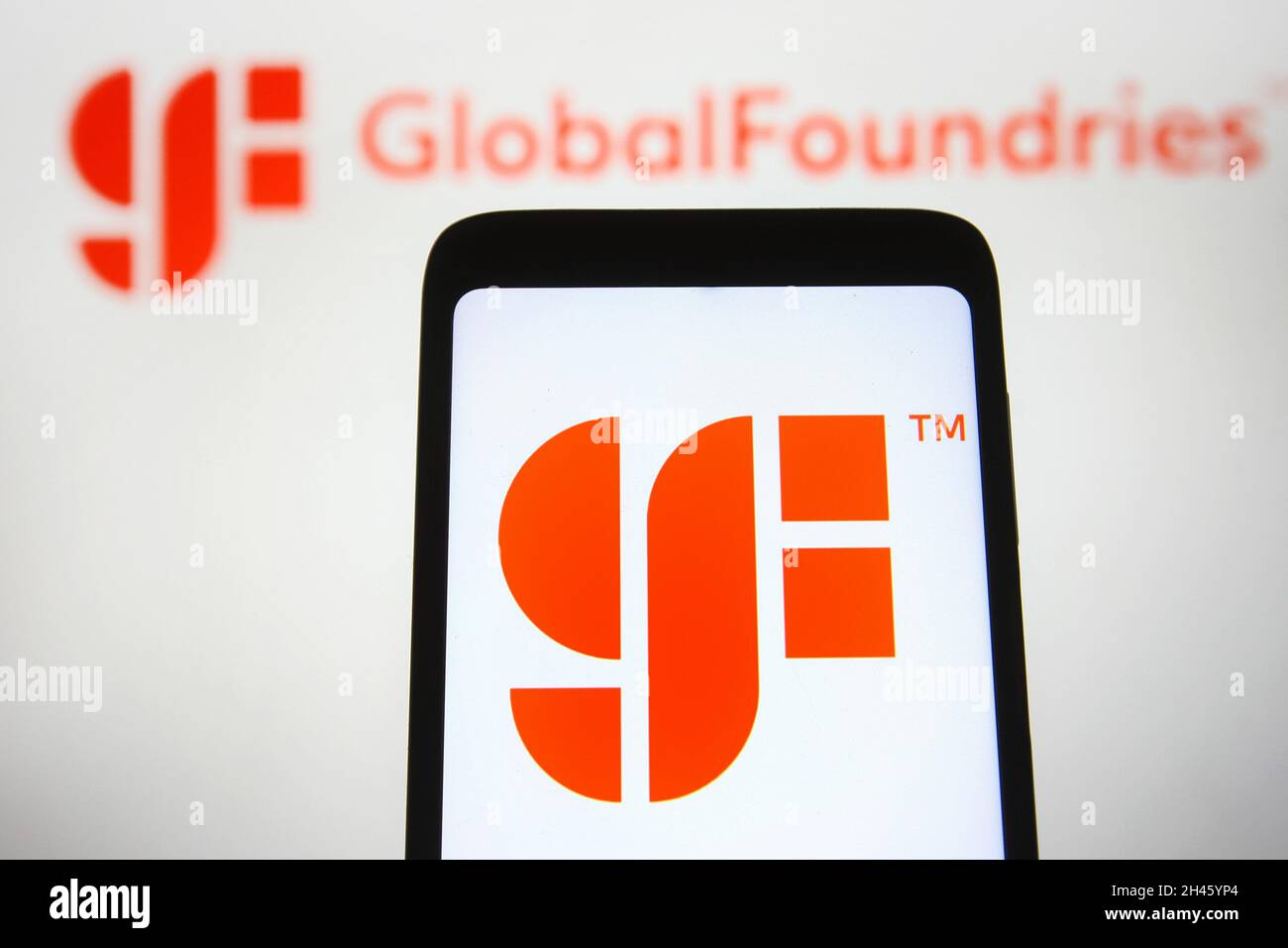 In this photo illustration a GlobalFoundries Inc.(GF or GloFo) logo is ...
