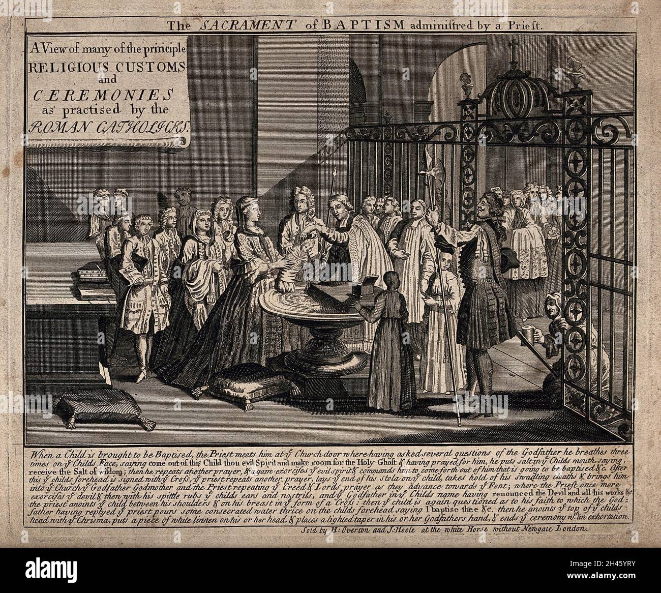 The Roman Catholic sacraments: baptism. Etching after B. Picart Stock ...