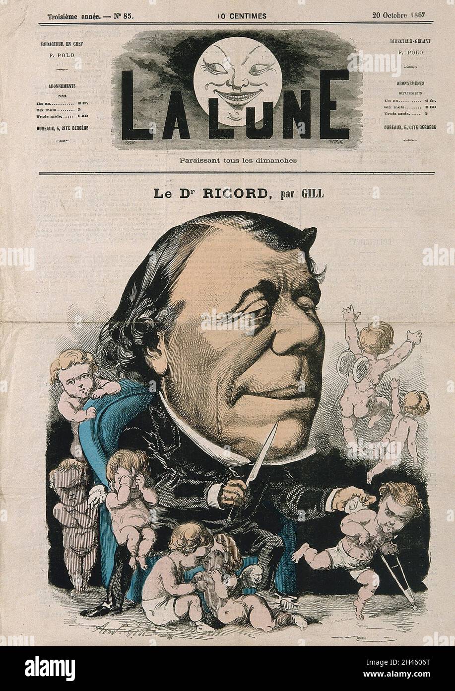 Philippe Ricord. Coloured wood engraving, 1867, after A. Gill Stock ...