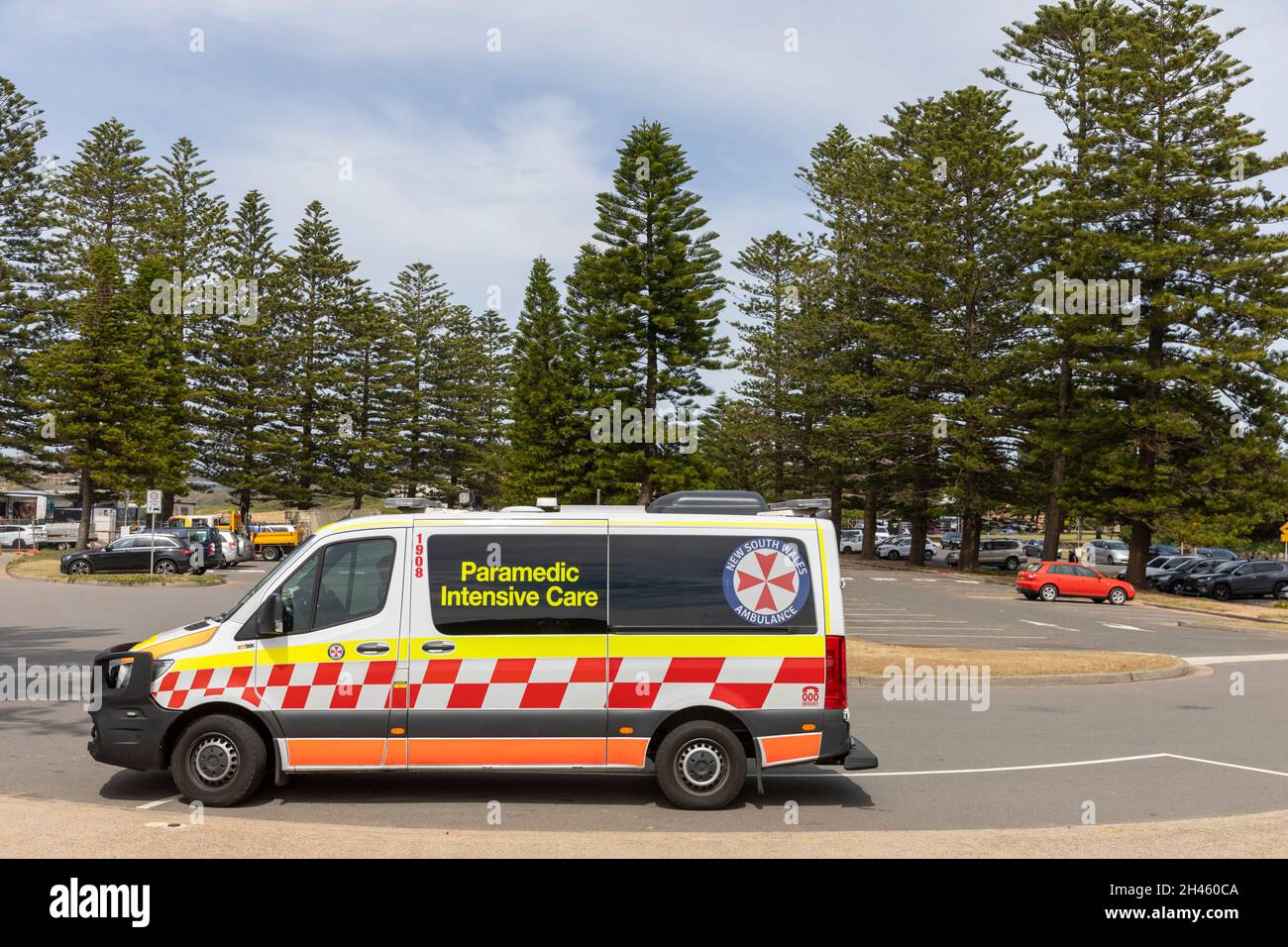 Australian ambulance operated by NSW Health in Sydney is parked next to ...
