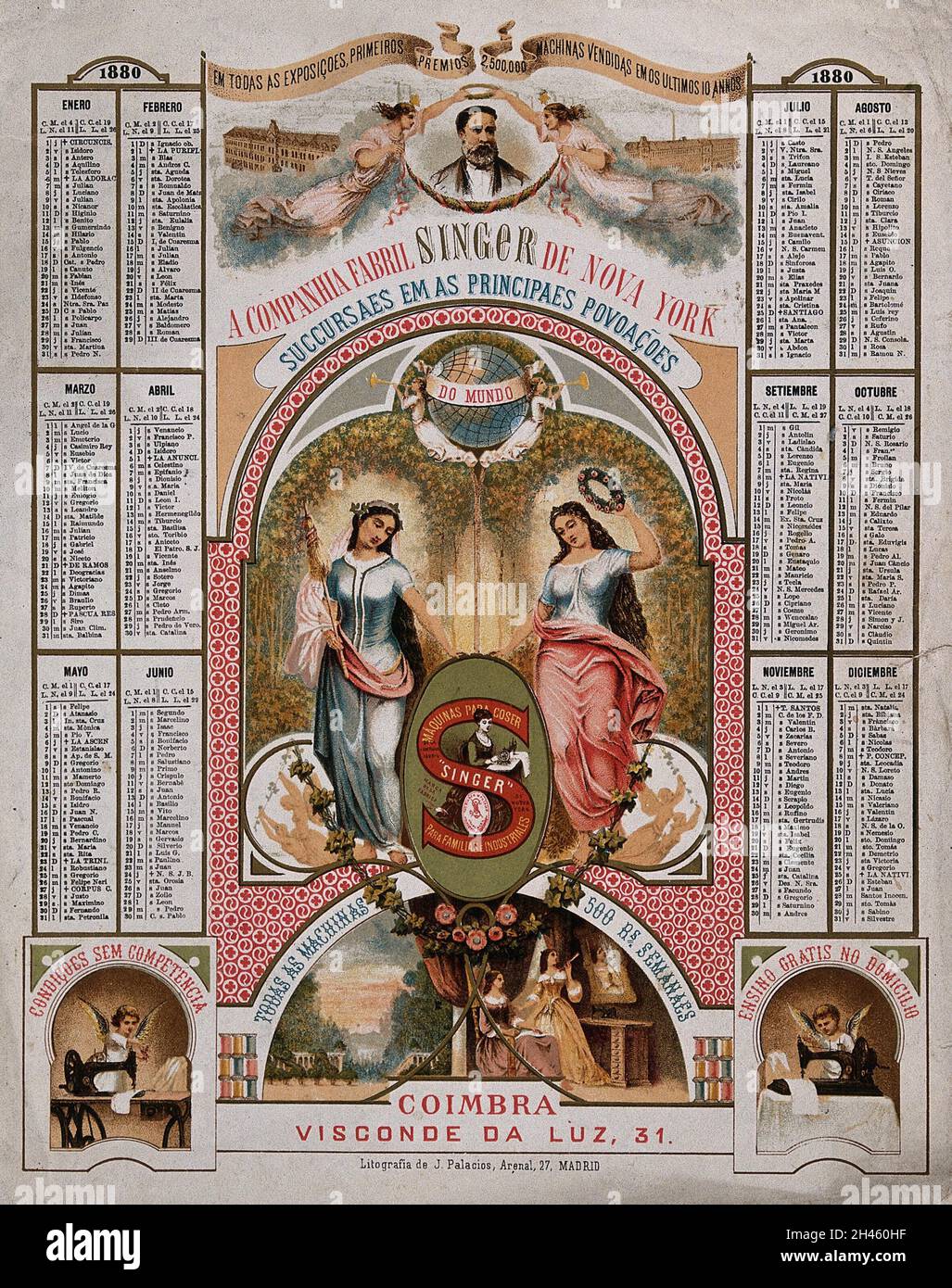 Women personified as angels are accompanied by the equipment of sewing ...