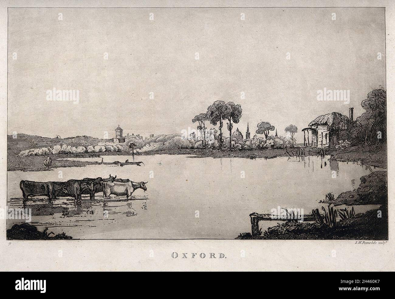 Oxford: the river with a glimpse of the city behind. Etching by S.W ...