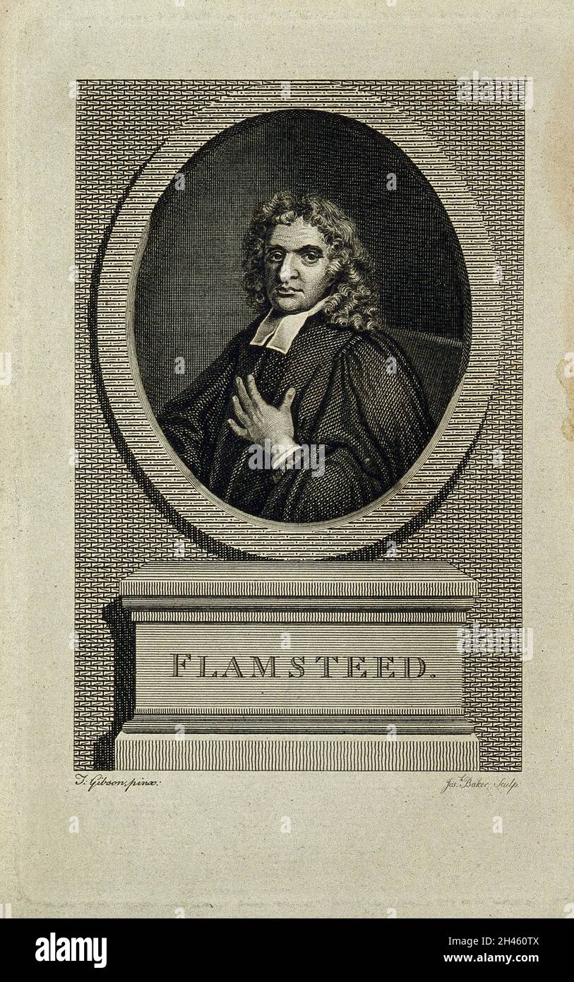 John Flamsteed. Line engraving by J. Baker after T. Gibson, 1712 Stock ...