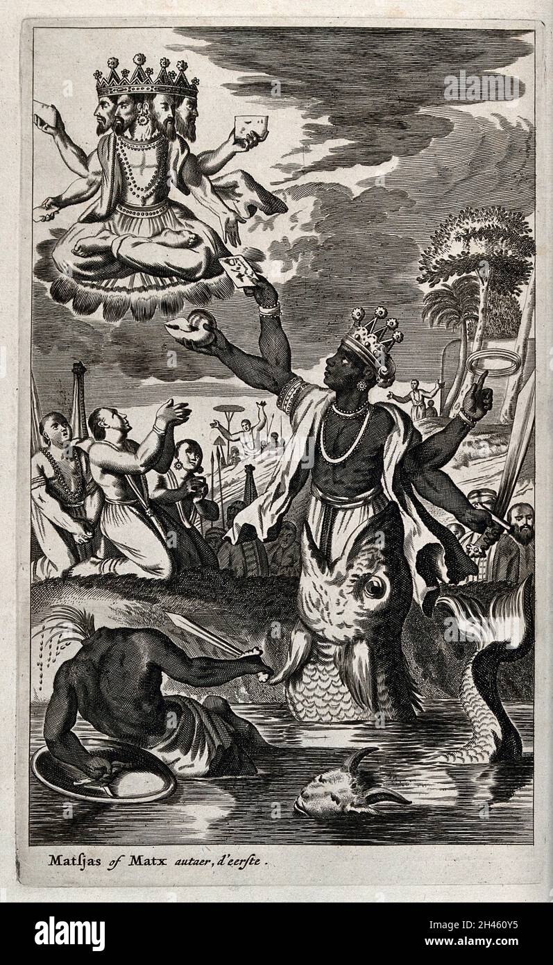 Vishnu in his incarnation as Matsya, the fish. Engraving, 1672 Stock ...