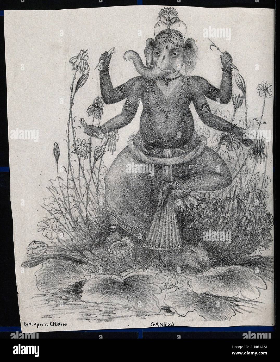Ganesha with rat. Lithograph Stock Photo - Alamy
