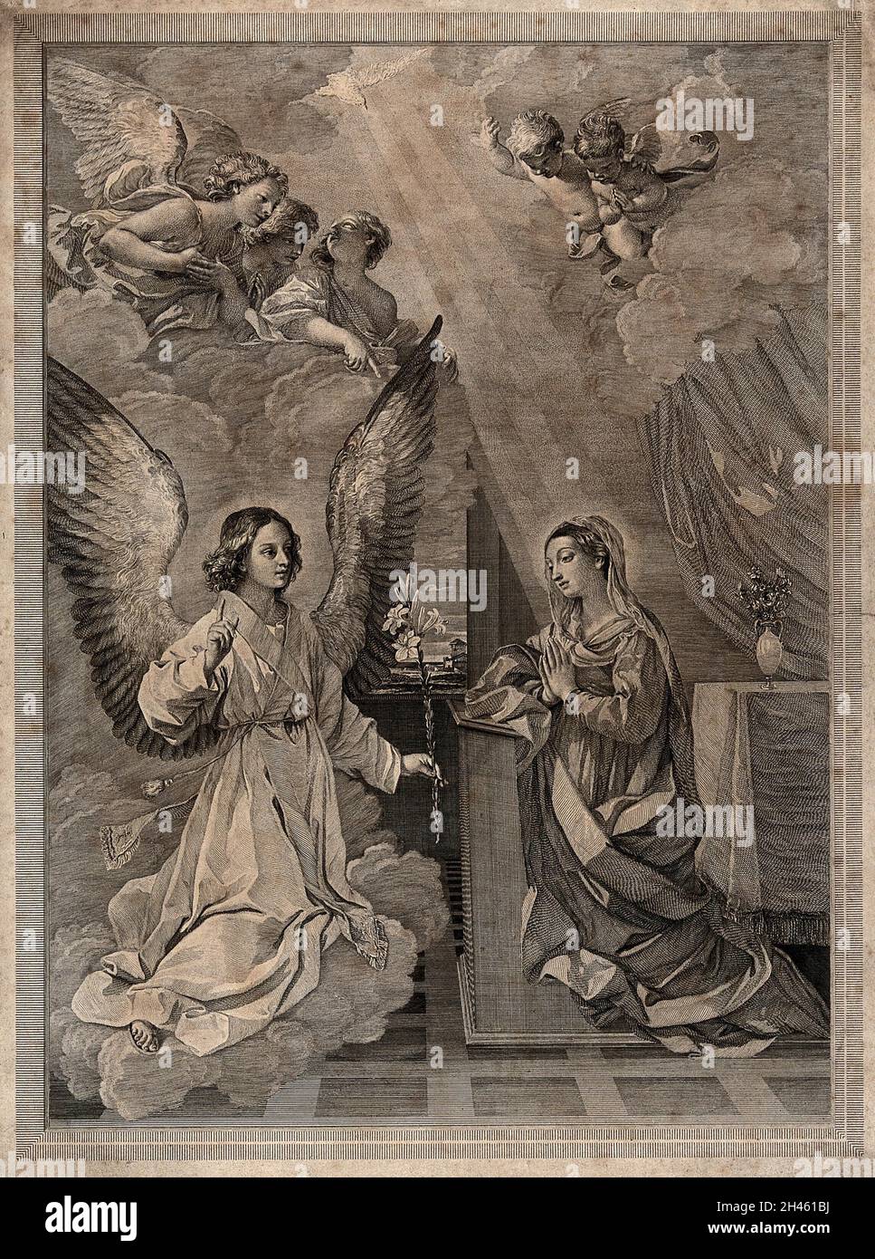 The angel, announcing the birth of Christ, gives a lily to the Virgin ...