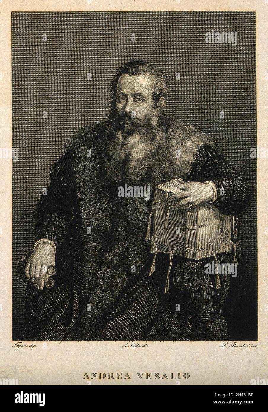 Andreas Vesalius. Line engraving by L. Paradisi after A. Villa after ...