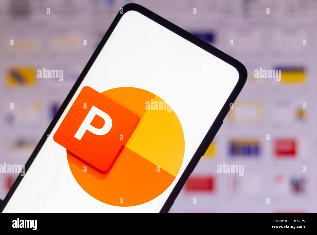 In this photo illustration the Microsoft PowerPoint logo seen displayed ...