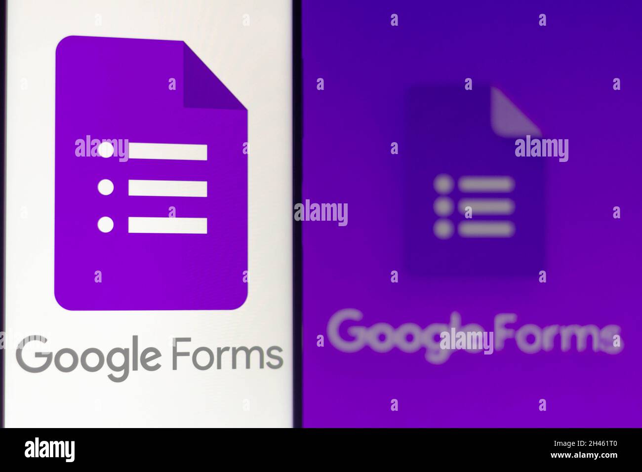 In this photo illustration the Google Forms logo seen displayed on a ...