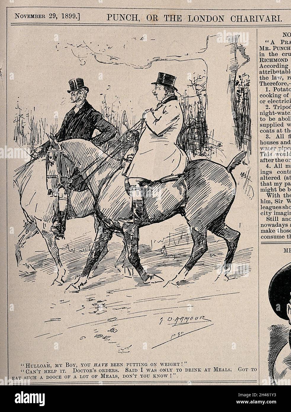 A man remarking to his friend, while out hunting, that he has put on ...