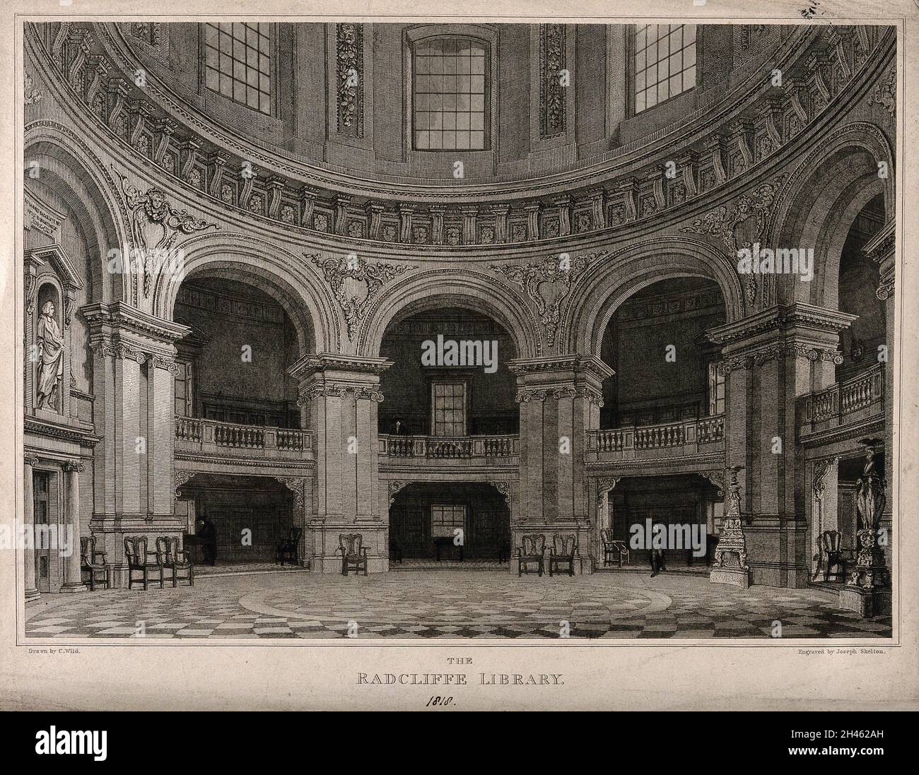 Oxford: the Radcliffe Camera, the interior of the library. Line ...