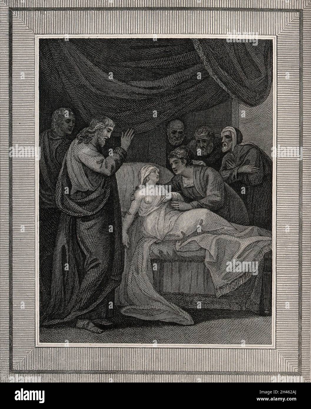 Christ raises Jairus' daughter. Engraving Stock Photo - Alamy