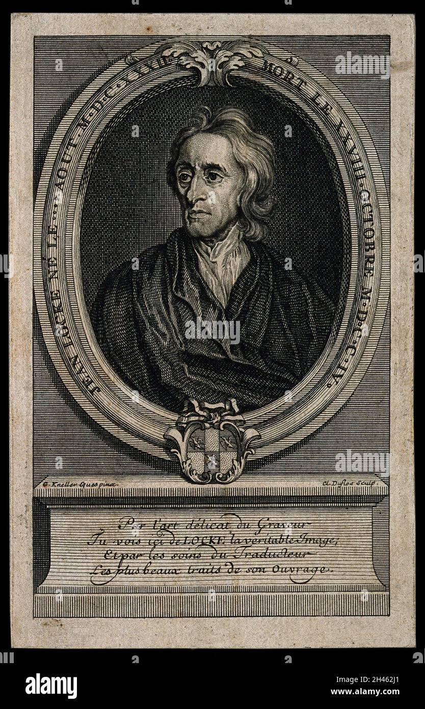 John Locke. Line engraving by C. Duflos after Sir G. Kneller, 1697 ...