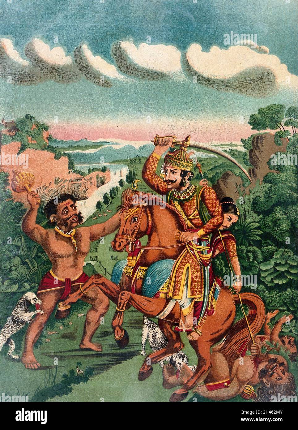 Khanderao warrior on horseback with a woman seated behind, defeating ...