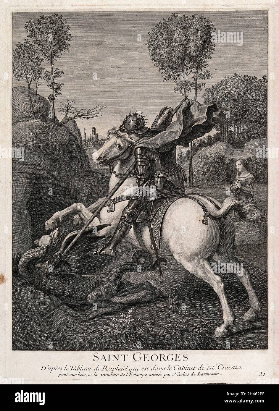 Saint George. Engraving by N. de Larmessin after Raphael Stock Photo ...