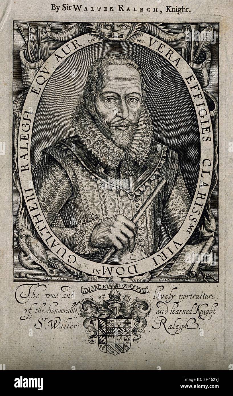 Sir Walter Raleigh. Line engraving by S. de Passe, 1621 Stock Photo - Alamy