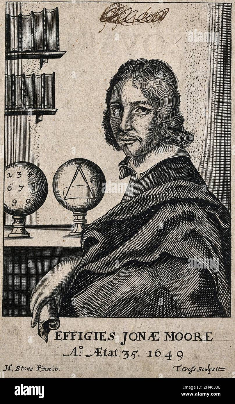 Sir Jonas Moore. Line engraving by T. Cross, 1650, after H. Stone Stock ...