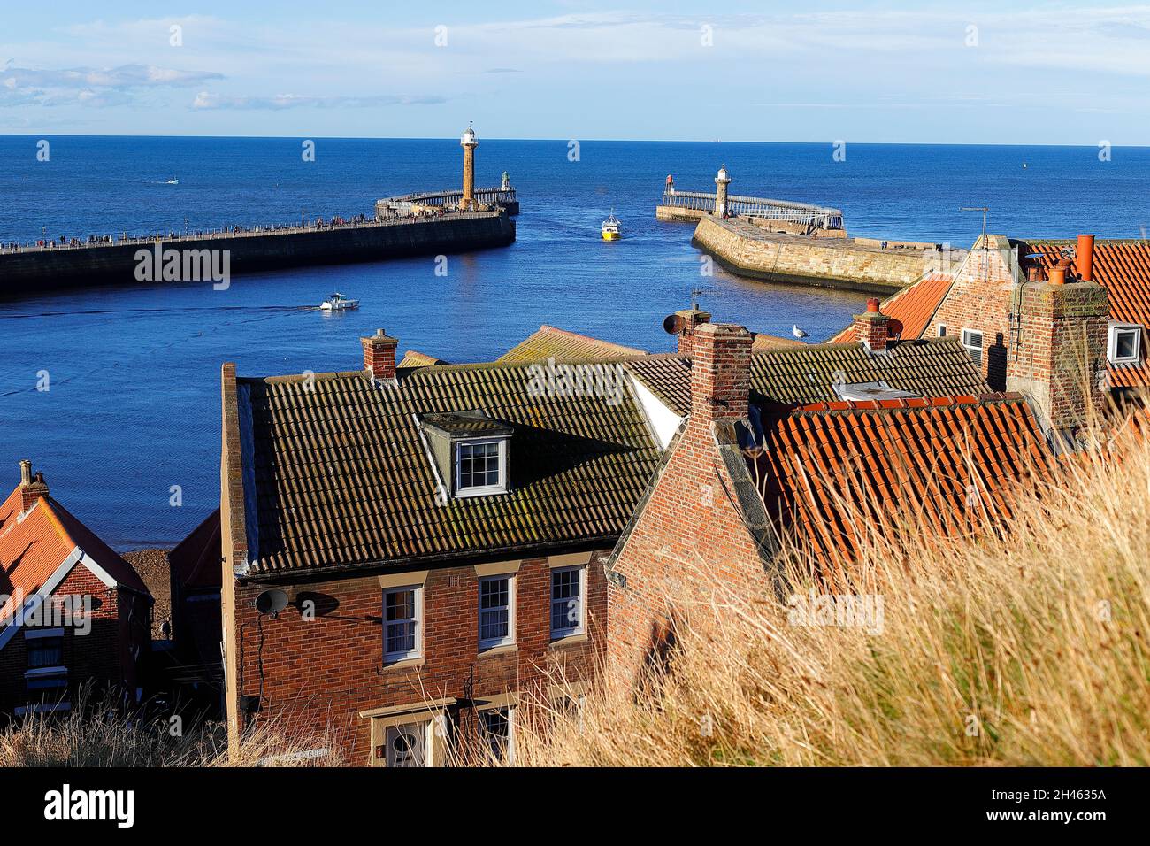 Whitby East & West Pier & Lighthouses in Whitby,North Yorkshire,UK ...