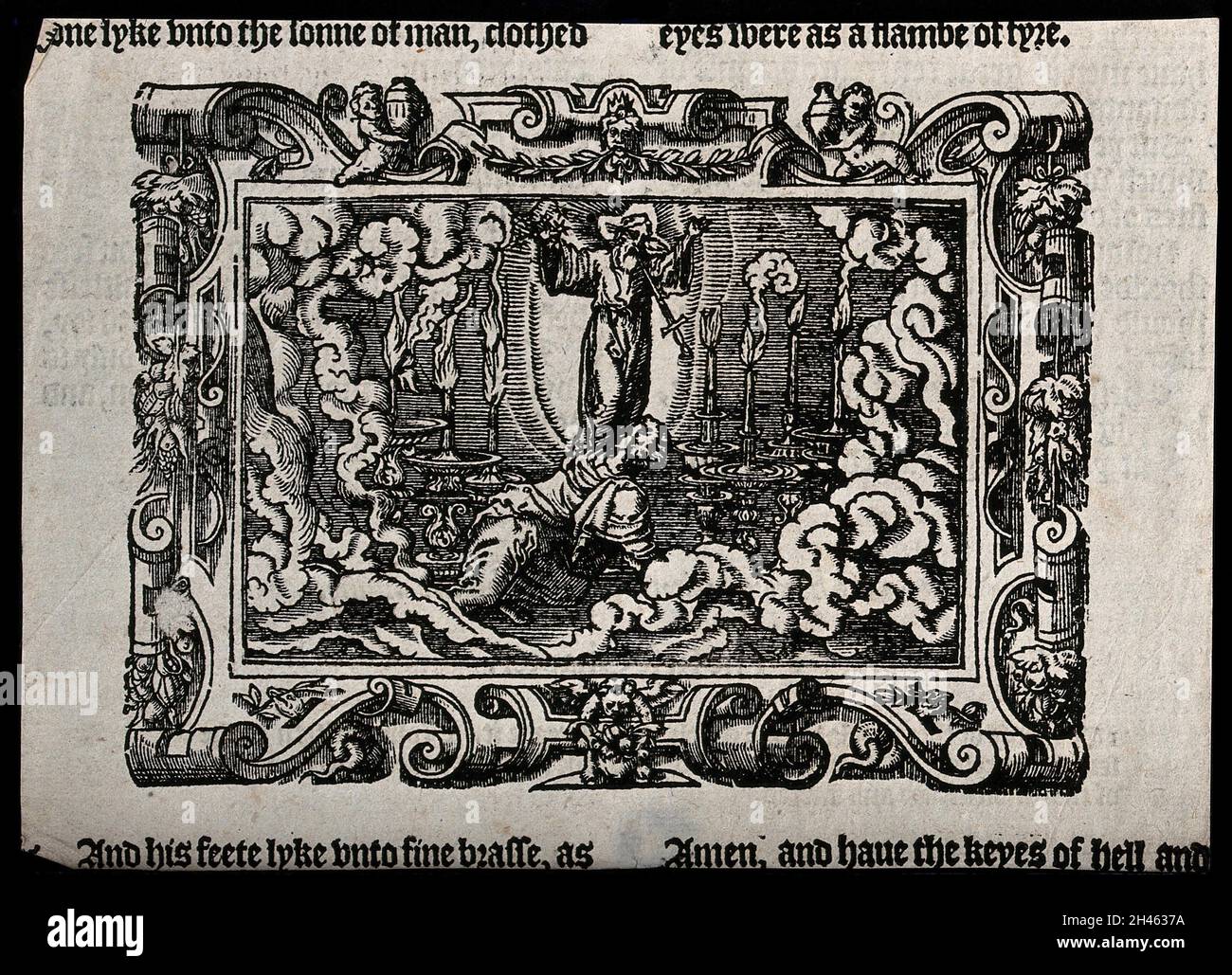 Christ appears to Saint John the Evangelist with eyes aflame and a ...