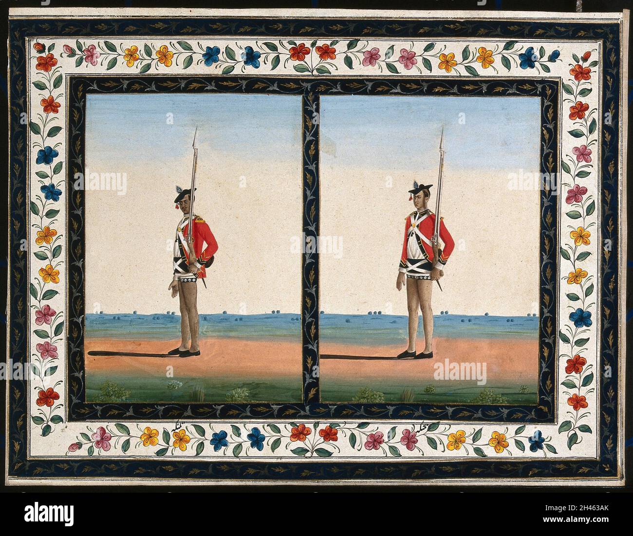 Two sepoys (soldiers) in British uniform. Gouache painting by an Indian ...