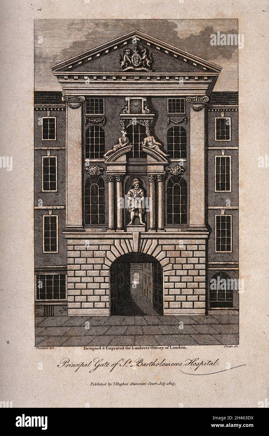 St Bartholomew's Hospital, London: Henry VIII Gate. Engraving by Owen ...