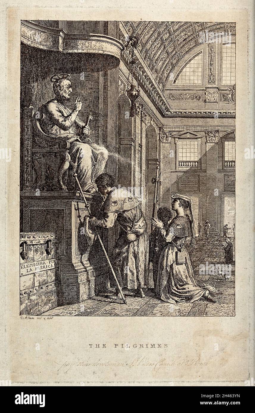 Pilgrims in St. Peter's in Rome pay devotion to the statue of St. Peter ...