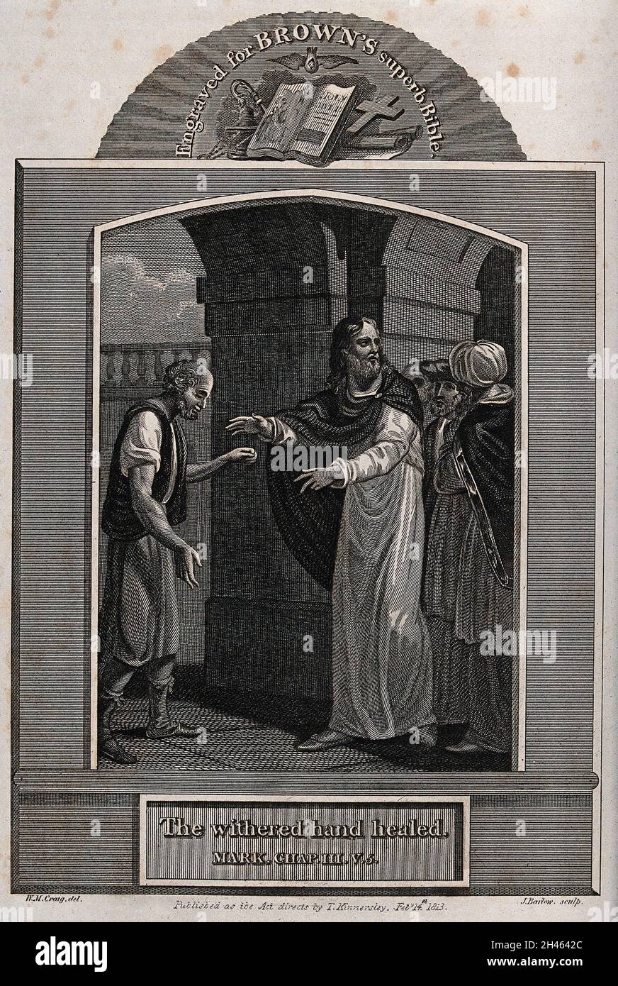 Christ heals the man with the withered hand. Etching by J. Barlow, 1813 ...