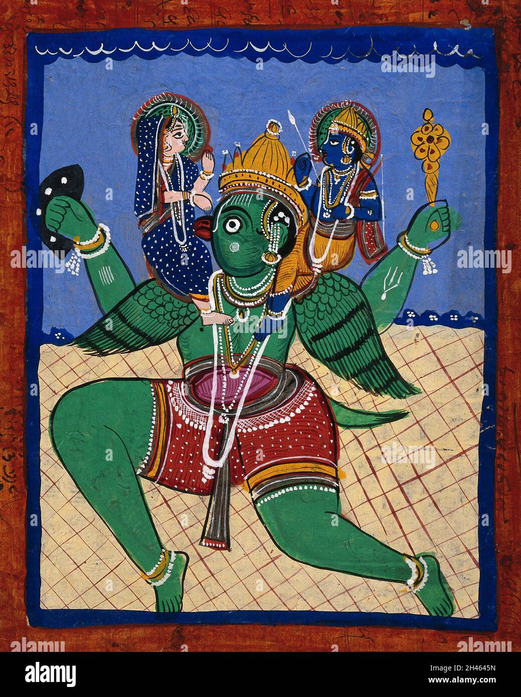 Garuda carrying Vishnu and Lakshmi. Gouache drawing Stock Photo - Alamy