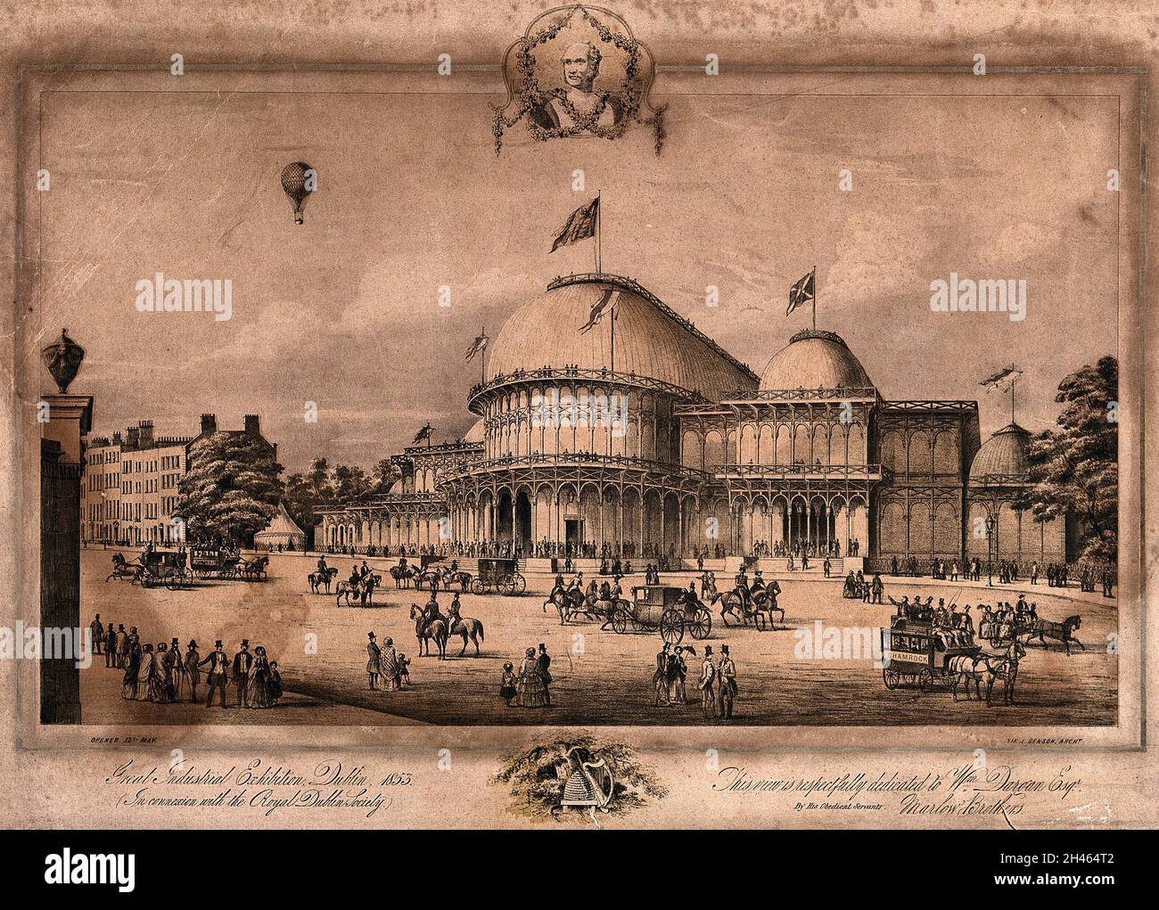 The Great Industrial Exhibition, Dublin, 1853: a hot-air balloon flies ...