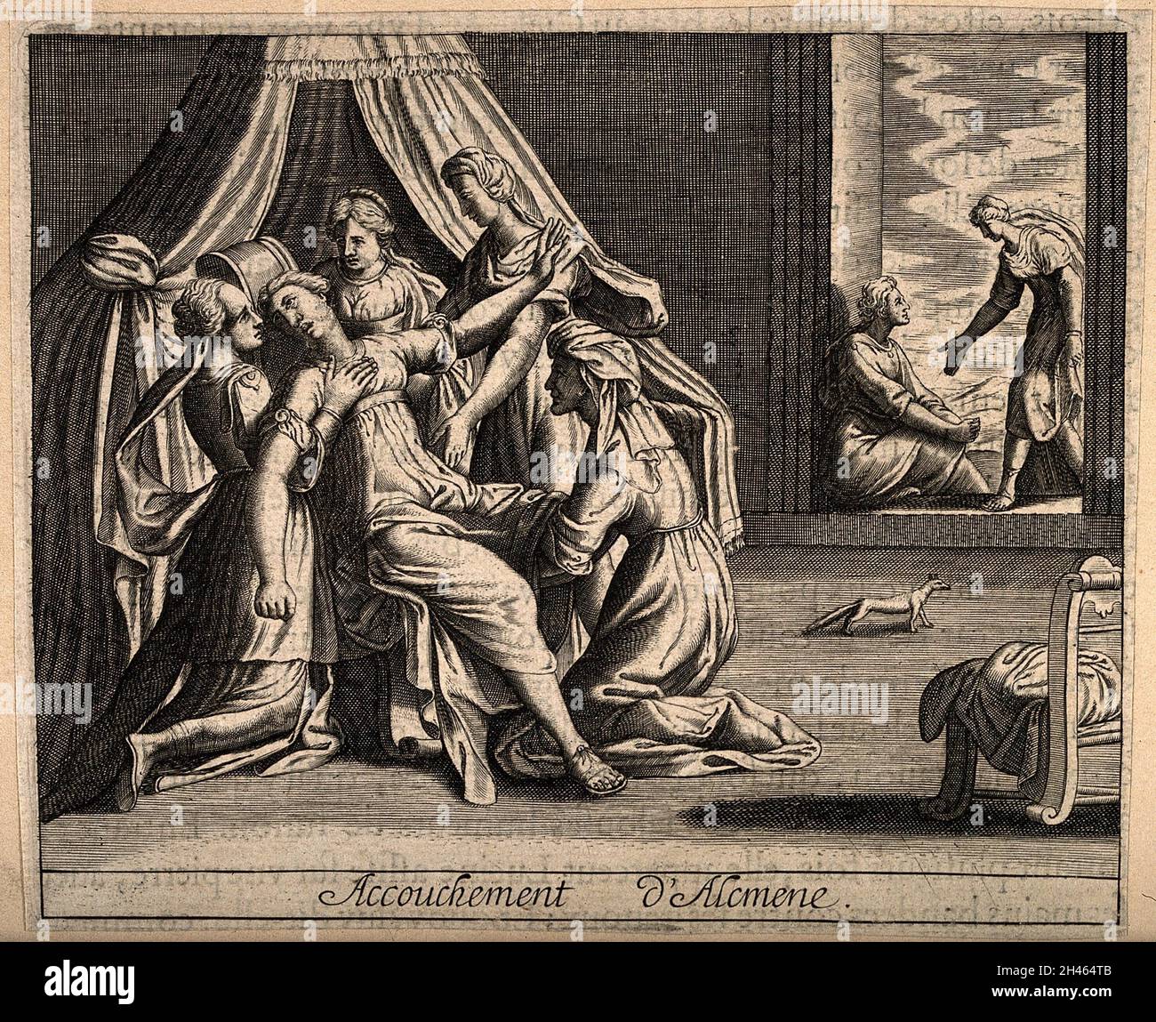 Alcmene giving birth to Hercules: Juno, jealous of the child, attempts ...